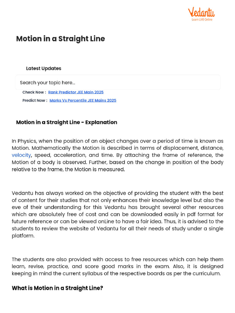 Motion in A Straight Line | PDF
