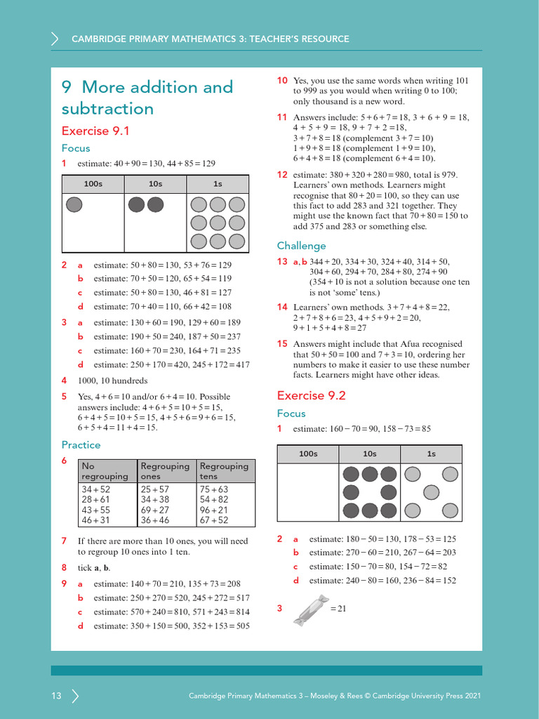 Cambridge Primary Math 3 Answers Key | PDF | Multiplication | Subtraction