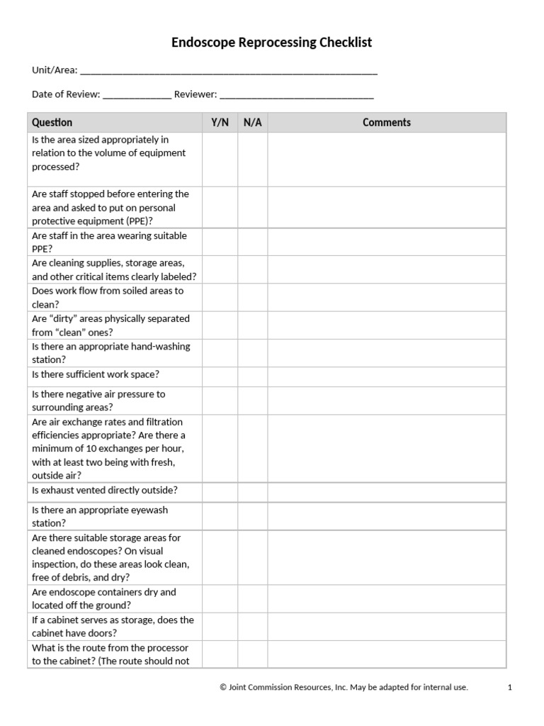 Endoscope Reprocessing Compliance Checklist | PDF