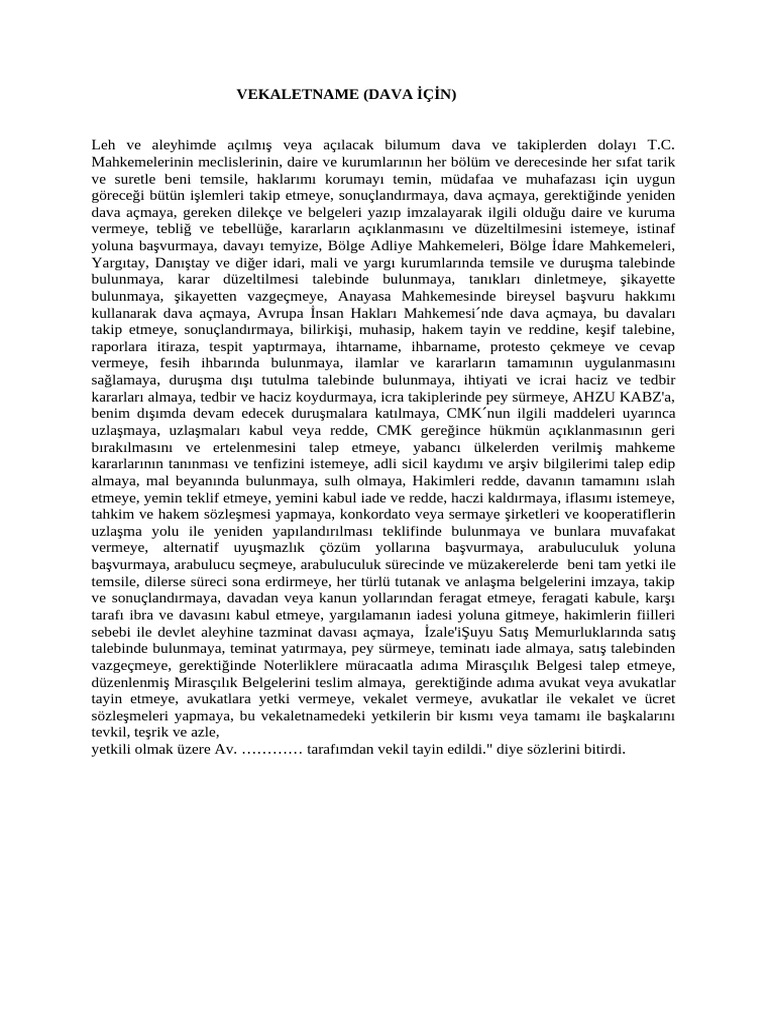 Dava Vekaletname Ornegi | PDF