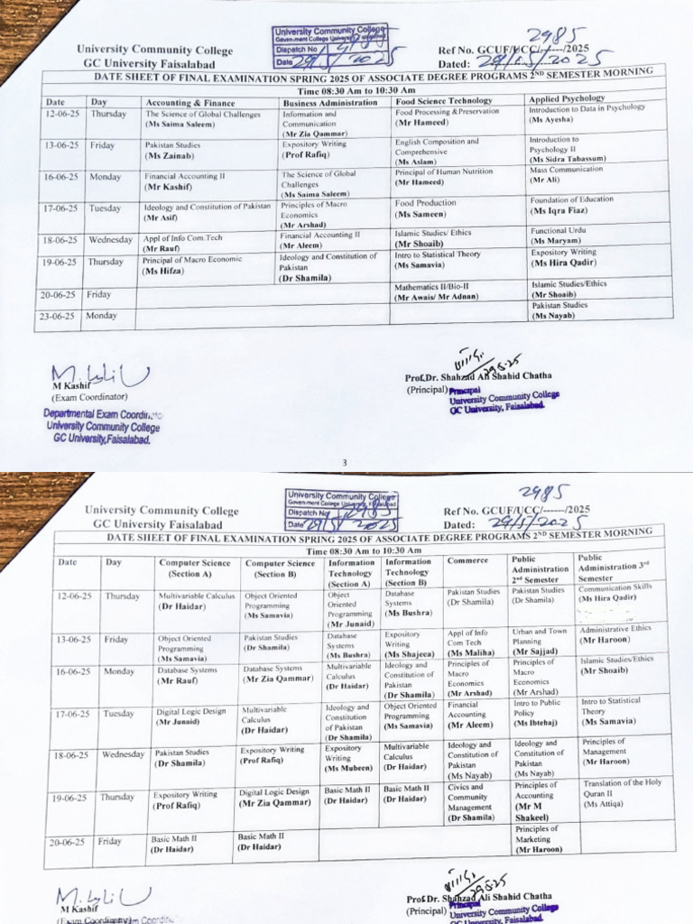 Final Date Sheet For 2nd, 3rd, and 4th Morning 29 - 250531 - 080614 | PDF