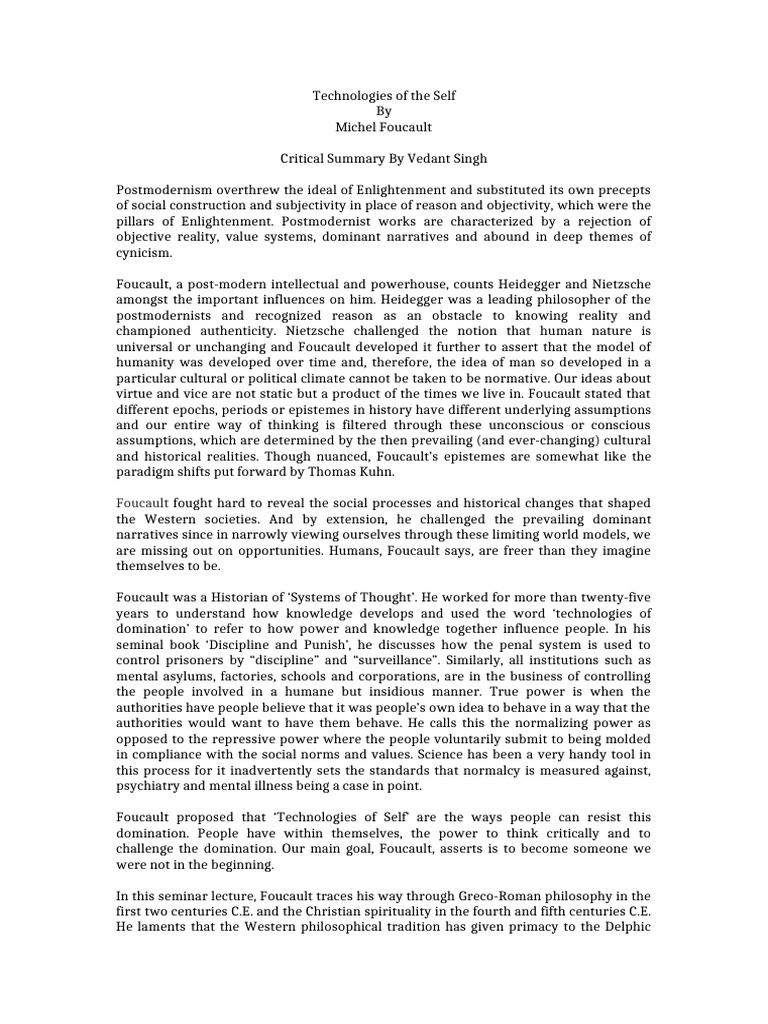 Vedant Singh-Foucault Critical Summary | PDF | Postmodernism | Michel ...