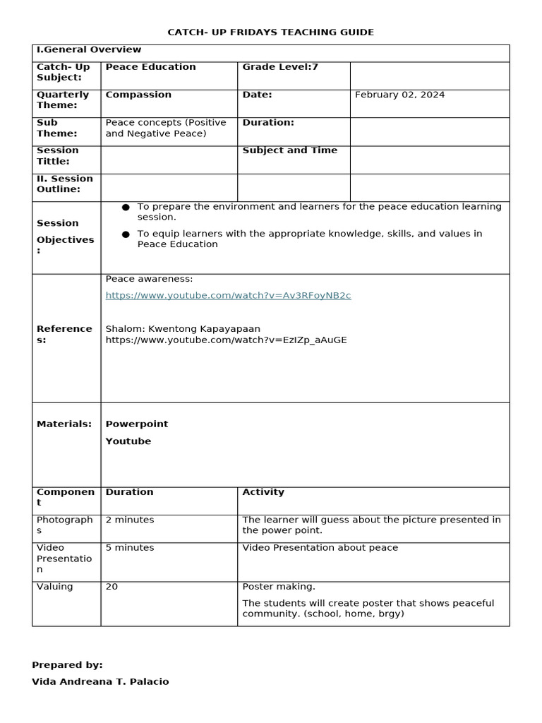 CATCH UP FRIDAY Compassion Grade 7 | PDF
