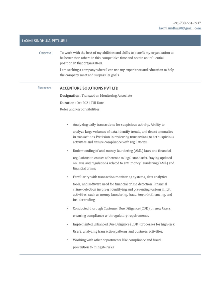 Laxmi Sindhuja Petluru - Resume | PDF