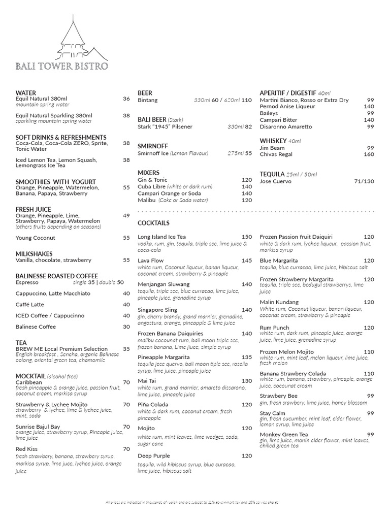 Bali Tower Cocktail and Beverage Menu | PDF | Drink