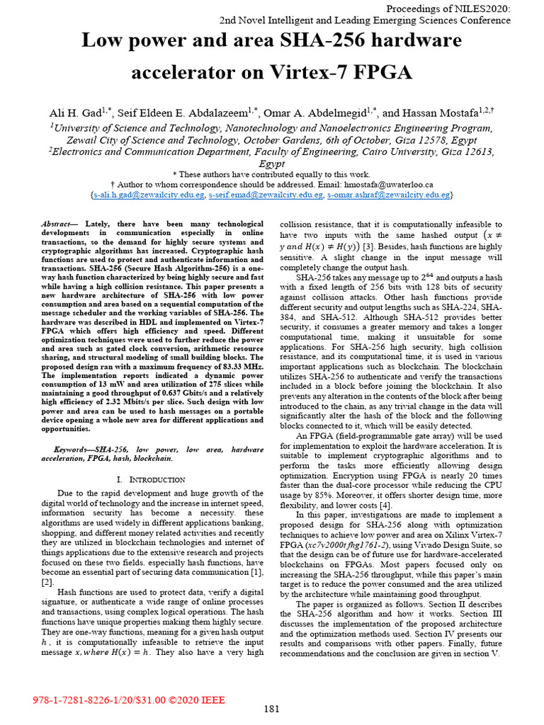 Low Power and Area SHA-256 Hardware Accelerator On Virtex-7 FPGA | PDF | Field Programmable Gate ...