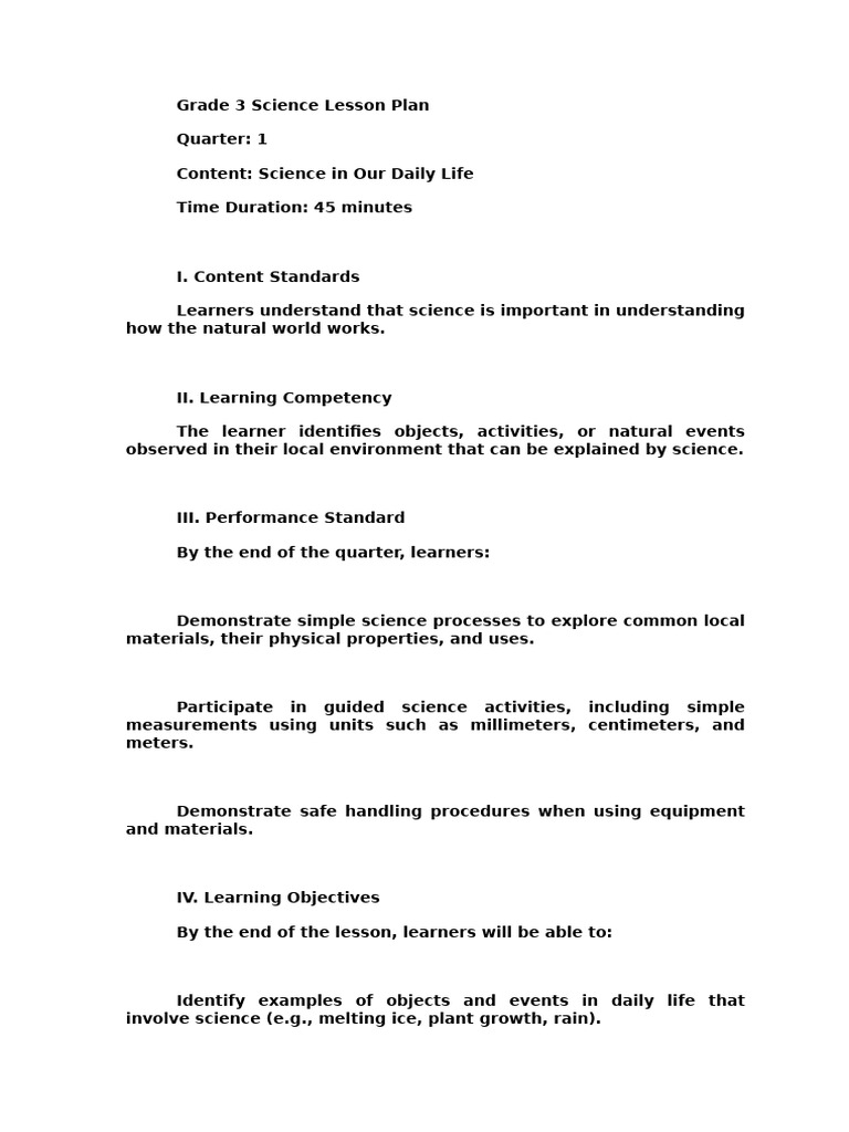 Grade 3 Science: Daily Life Connections | PDF | Science | Lesson Plan