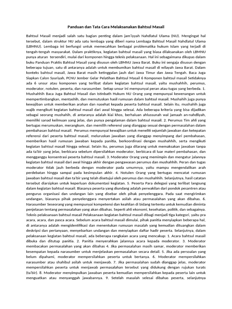 Panduan Dan Tata Cara Melaksanakan Bahtsul Masail | PDF