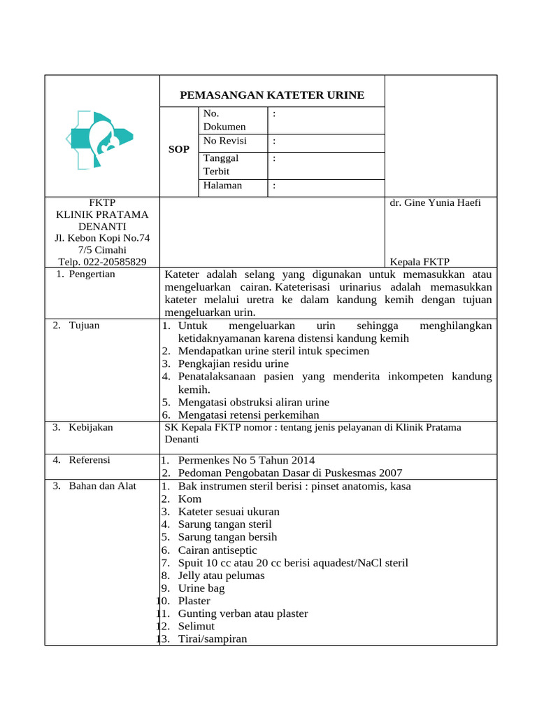 Sop Pemasangan Kateter | PDF