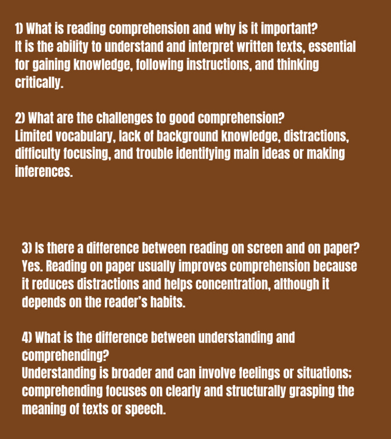 1) What Is Reading Comprehension and Why Is It Important It Is The ...