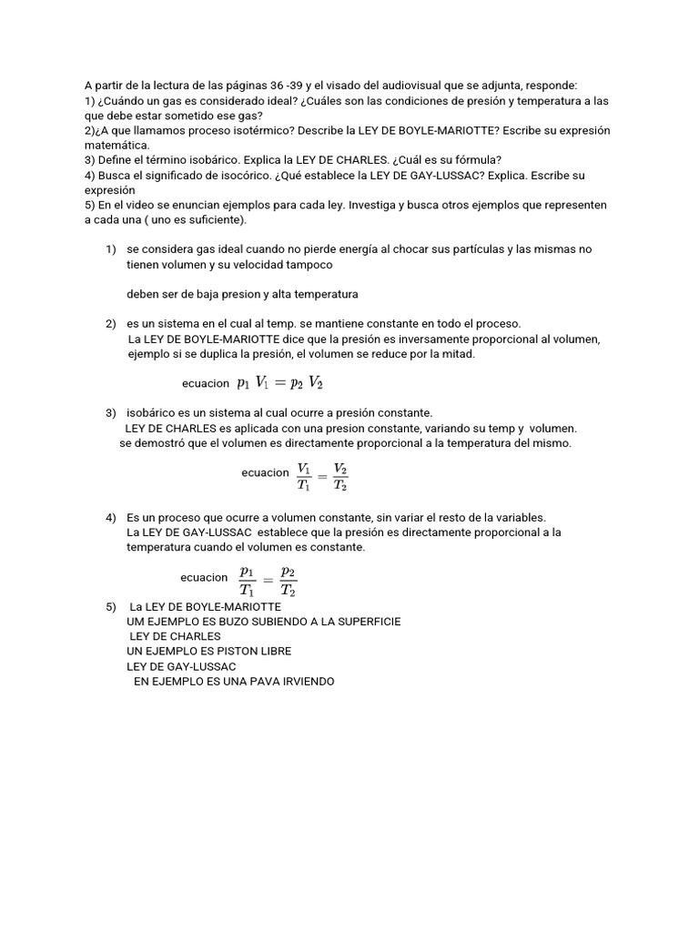 Leyes de gases ideales y ejemplos | PDF