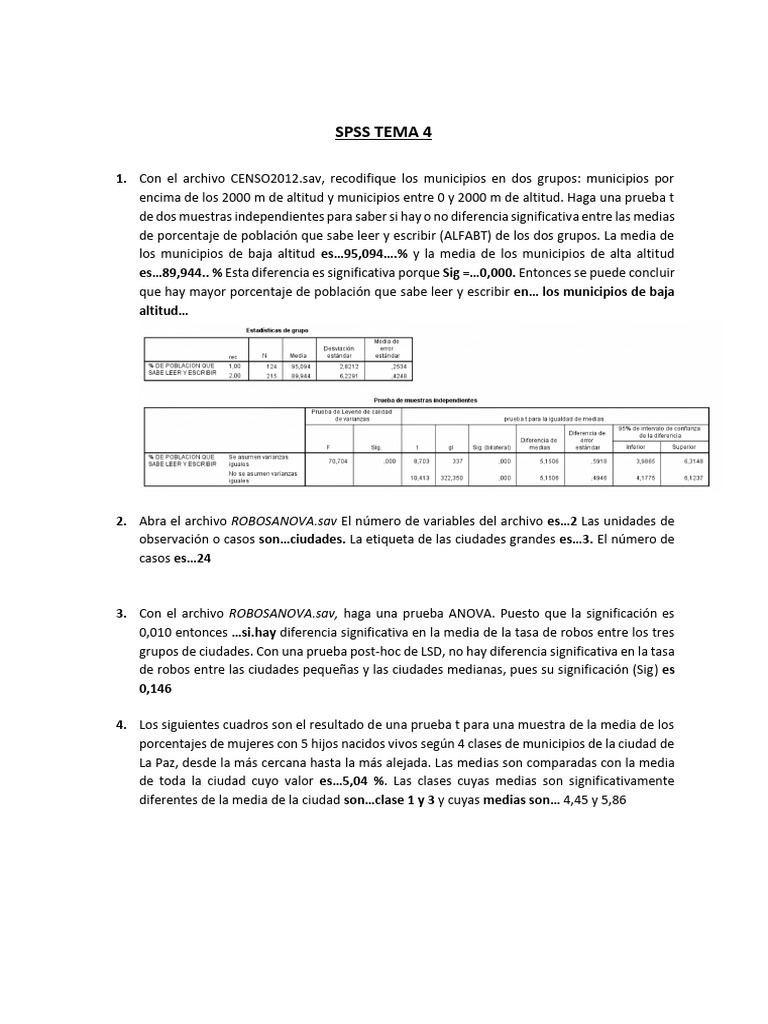 Ejercicios SPSS Tema 4 Resueltos | PDF