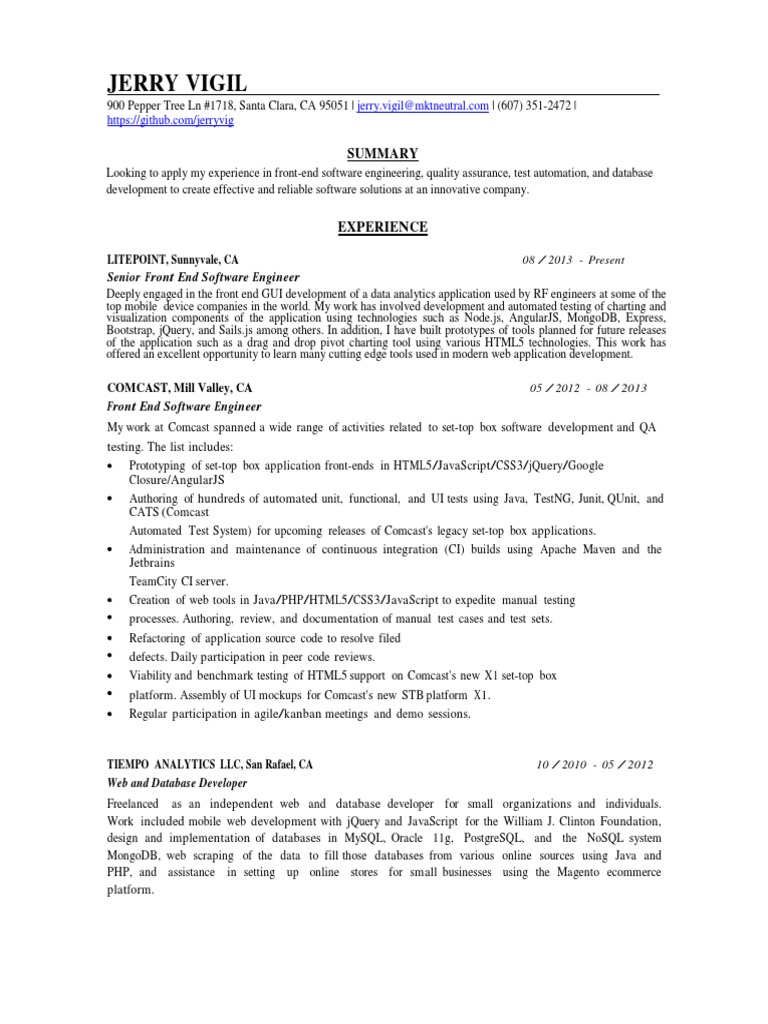 Jerry Vigil Cv Download Free Pdf Angular Js Java Script