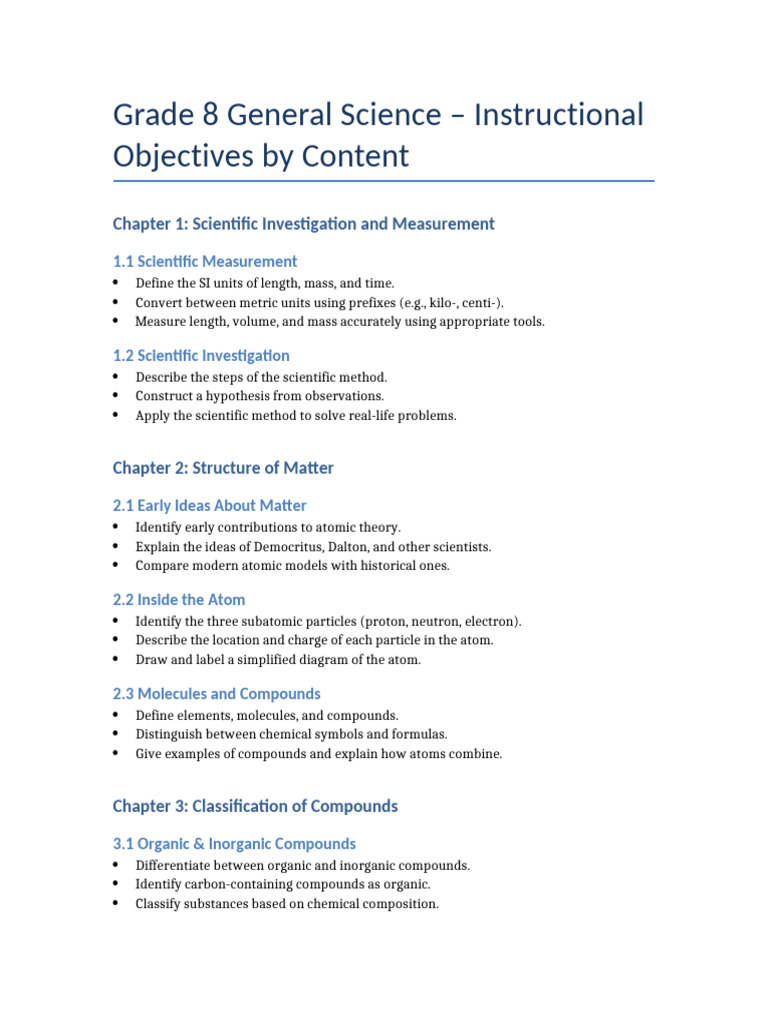Grade 8 Science Curriculum Overview | PDF | Atoms | Chemical Compounds