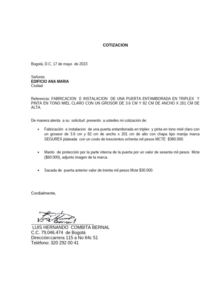 Carta Luis Combita | PDF