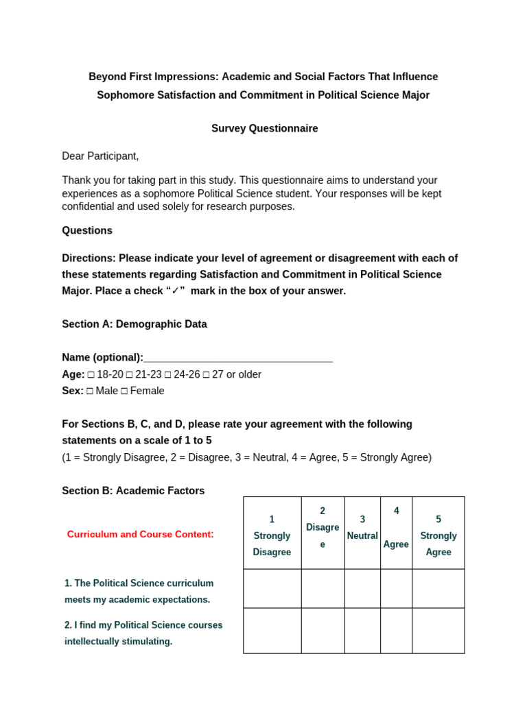 Political Science Sophomore Survey | PDF | Questionnaire | Social ...