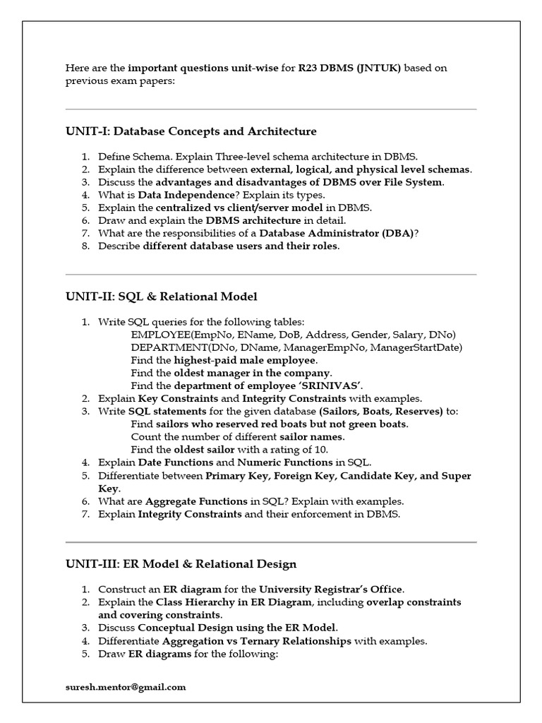 DBMS Important Questions From Previous Papers | PDF | Databases | Relational Model
