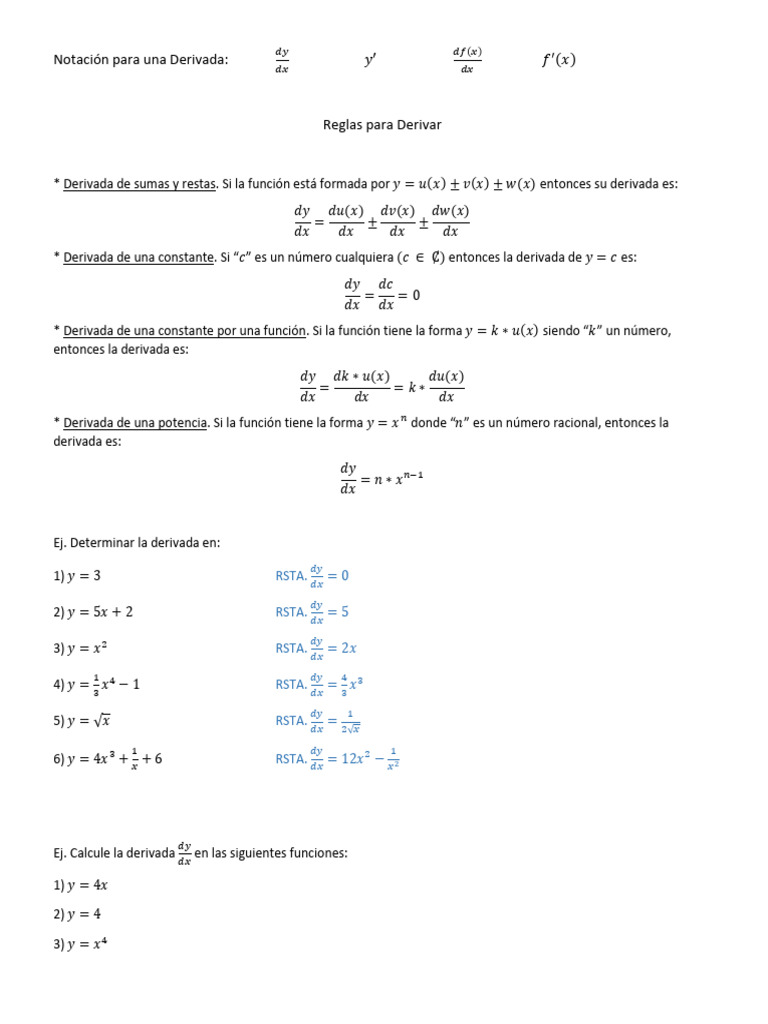 Clase 2b - Reglas para Derivar | PDF | Derivado | Matemáticas
