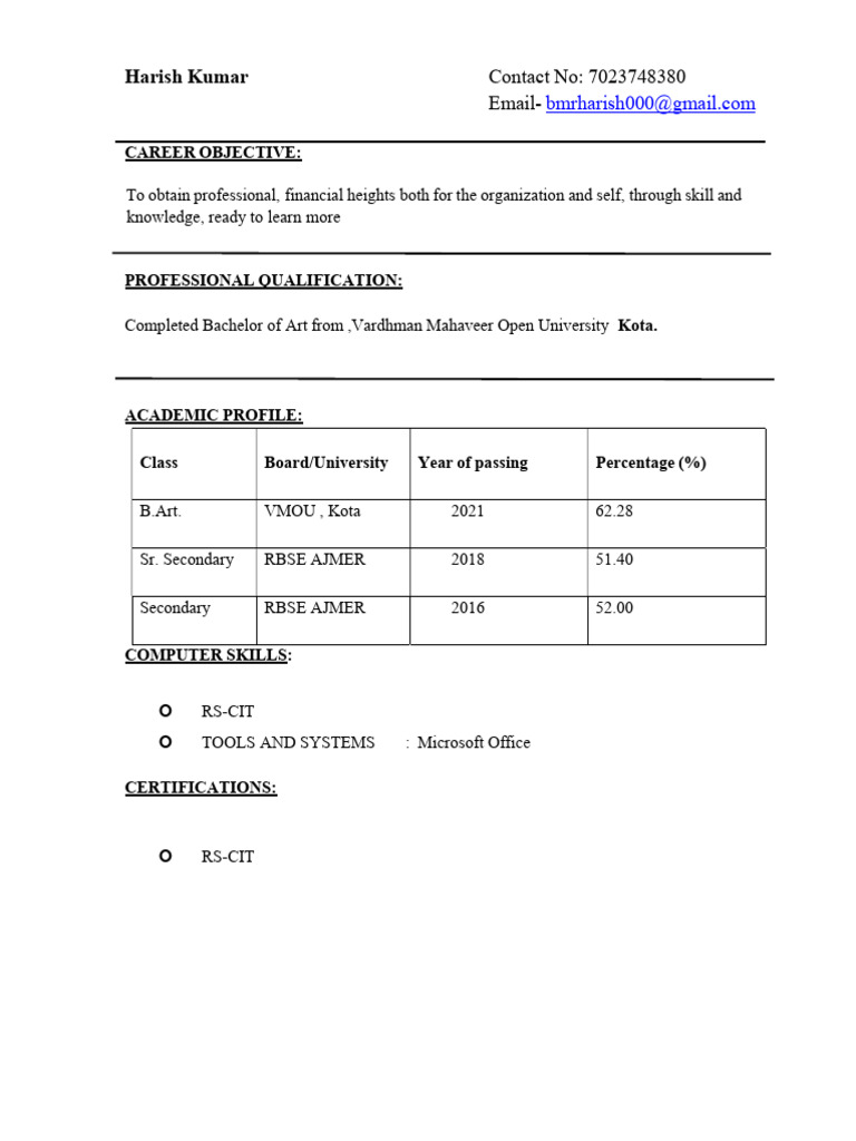 Cv Harish Kumar | PDF