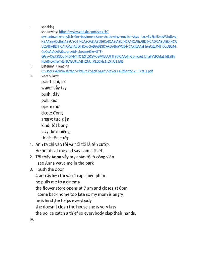 I. Speaking Shadowing | PDF