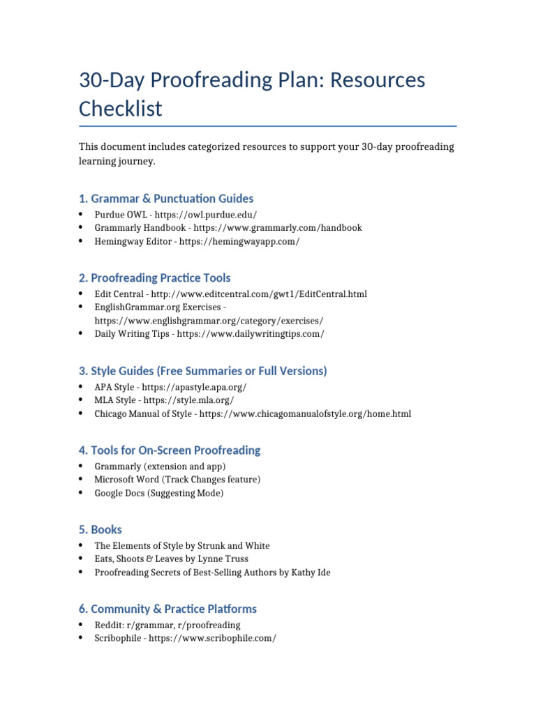 Proofreading Resources Checklist | PDF