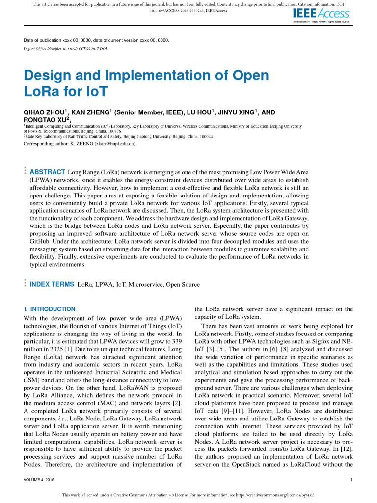 Design and Implementation of Open LoRa For IoT | PDF | Computer Network | Internet Of Things