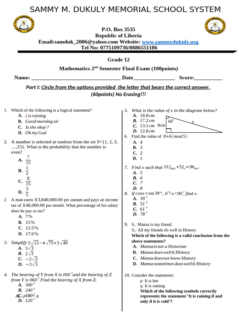 Grade 12 Exam Sammy Dukuly | PDF | Chess Theory | Chess