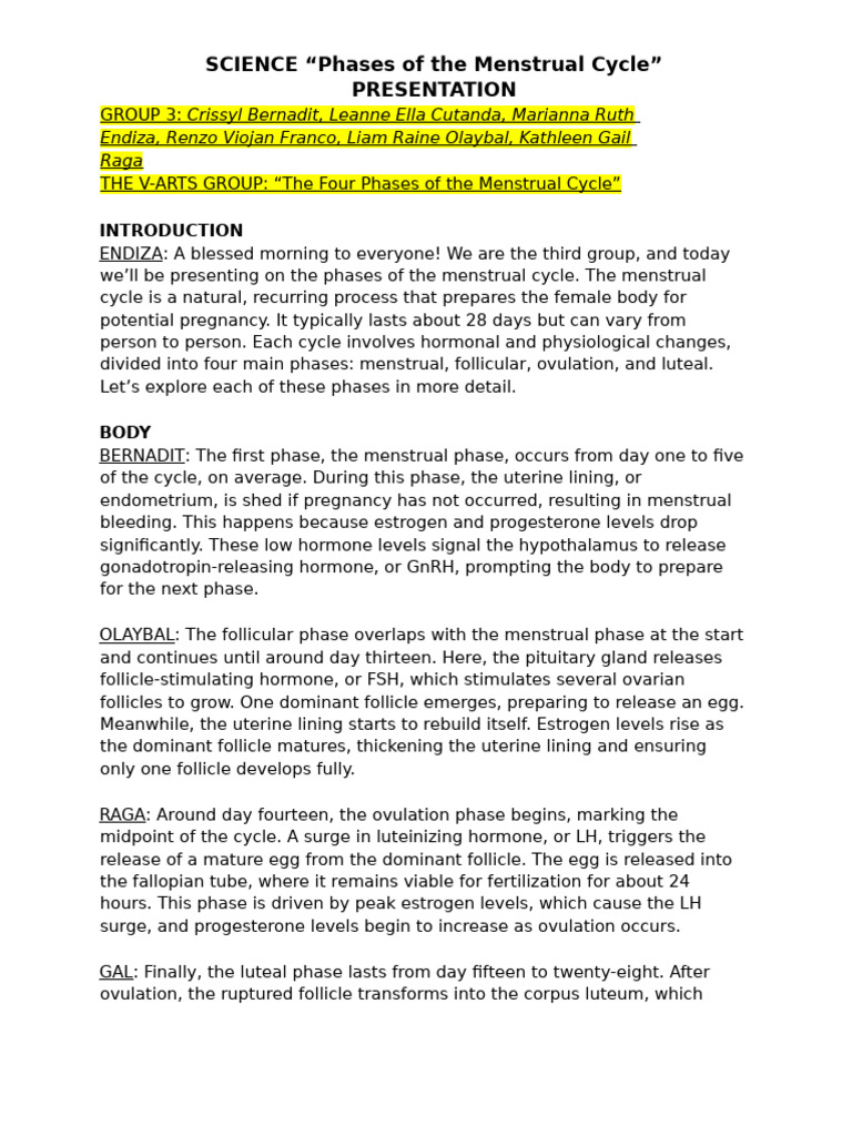 SCIENCE Phases of The Menstrual Cycle PRESENTATION | PDF | Menstrual Cycle | Endocrine System