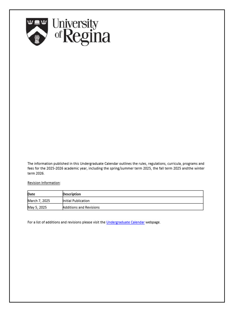 UofR 2025-2026 Catalogue | PDF | Bachelor's Degree