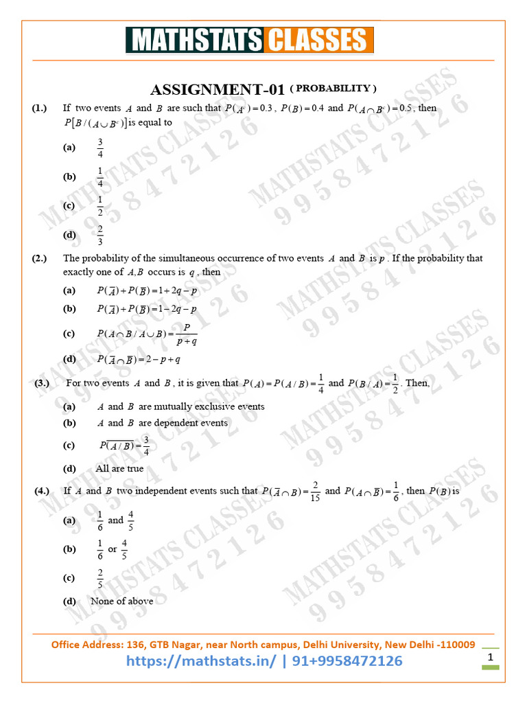 Assignment-01 Probability | PDF | Probability | Applied Mathematics