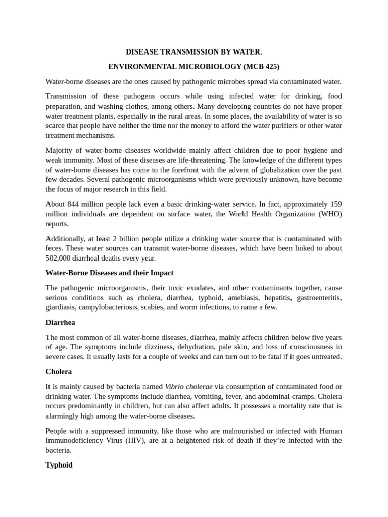 Waterborne Disease Transmission Overview | PDF | Diarrhea | Infection