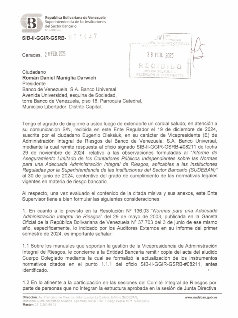 2025 02 Sib-II-ggir-gsrb-01447 Seguimiento Sudeban Air | PDF