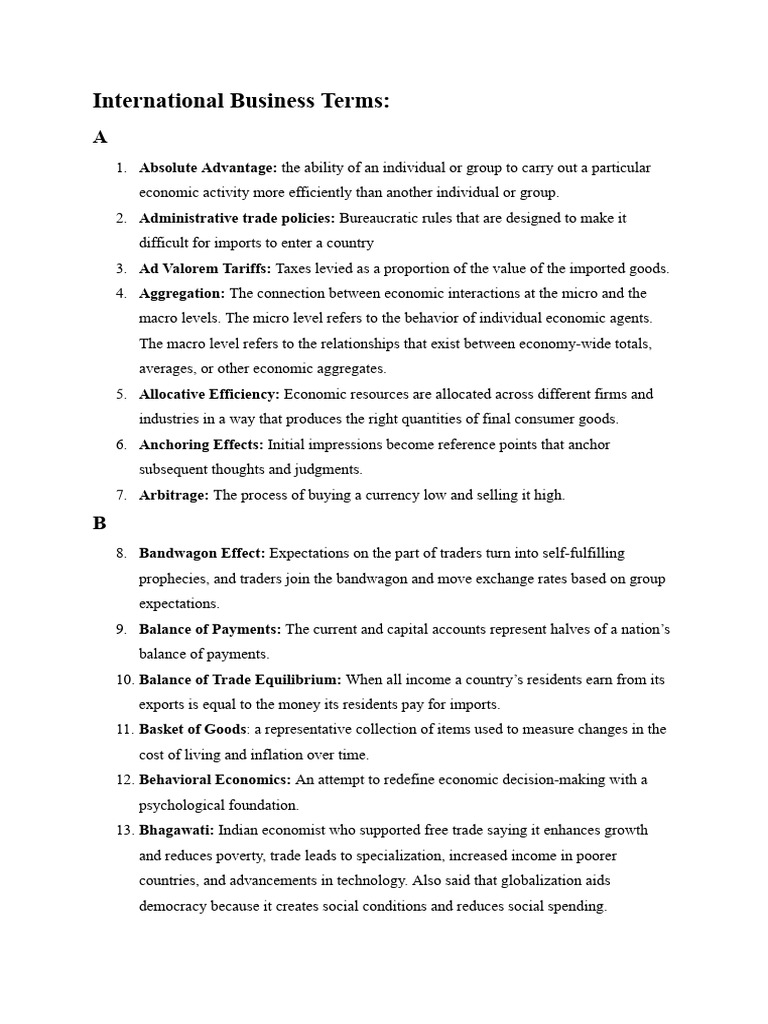 International Business Vocabulary Guide | PDF | Cost Of Living | Currency