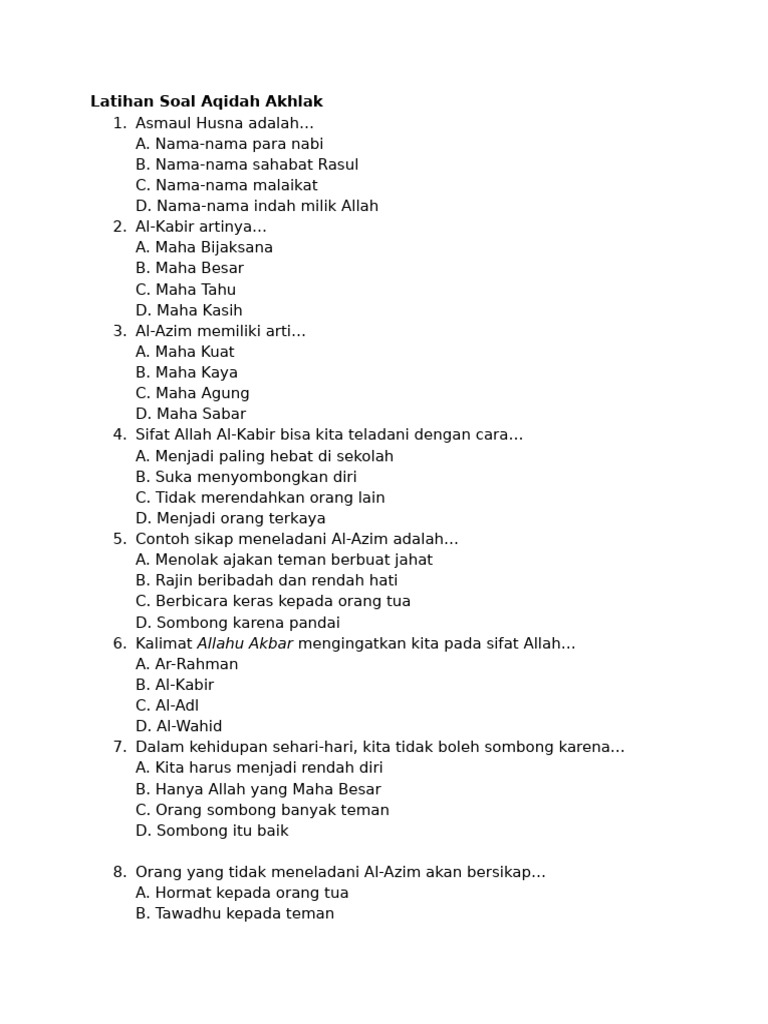 Latihan Soal Aqidah Akhlak | PDF