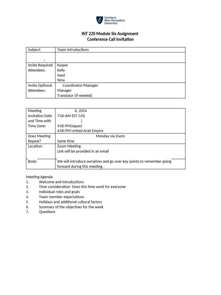 INT 220 Conference Call Invitation | PDF