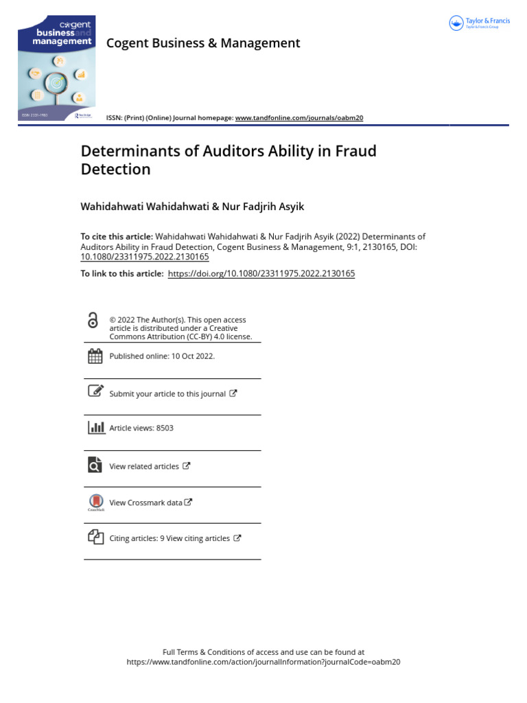 Determinants of Auditors Ability in Fraud Detection | PDF | Audit | Personality Type