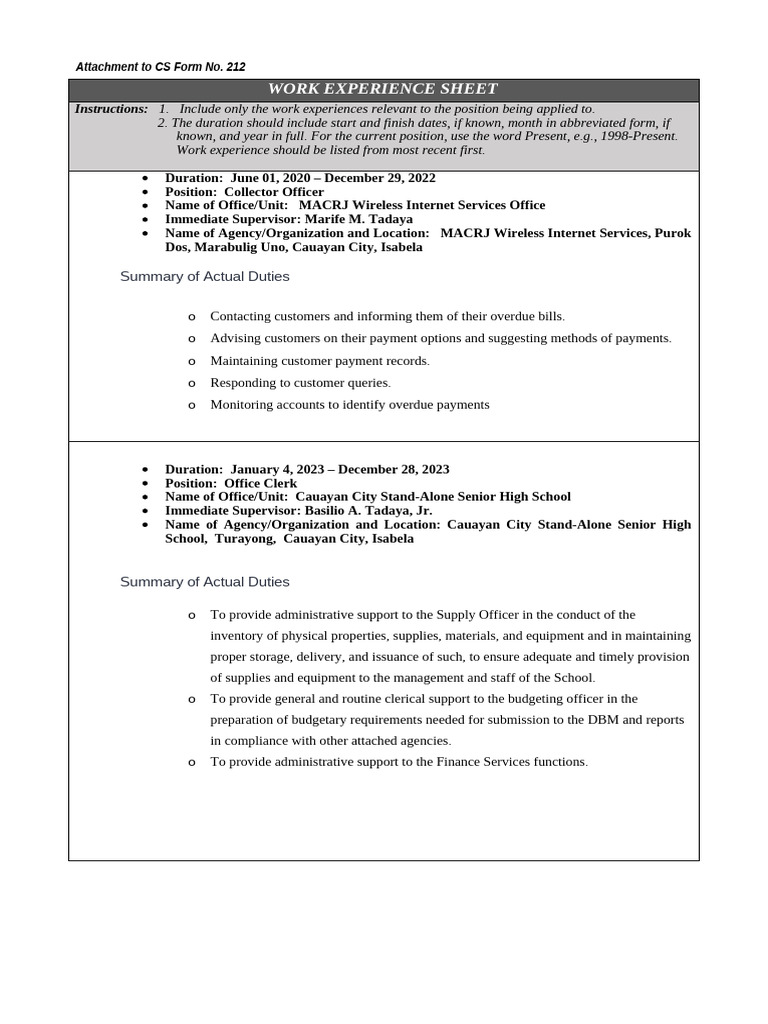 MMT Work-Experience-Sheet Revise (Adas II) - Final | PDF | Business