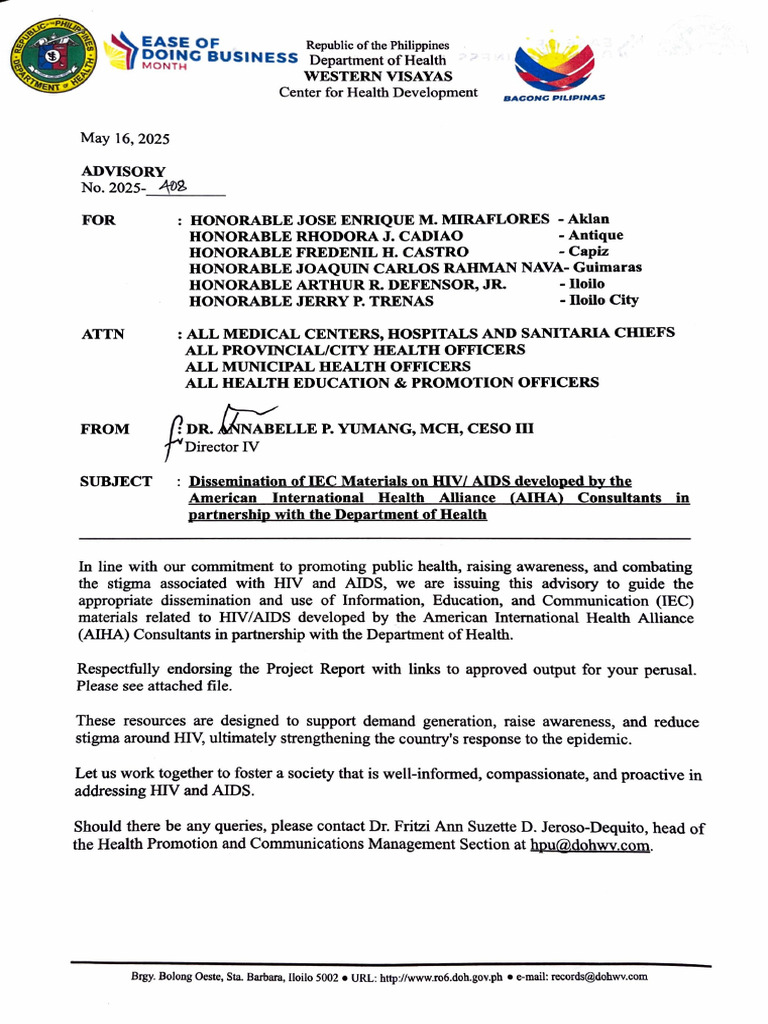 Advisory AIHA IEC Materials | PDF | Sexually Transmitted Infection ...