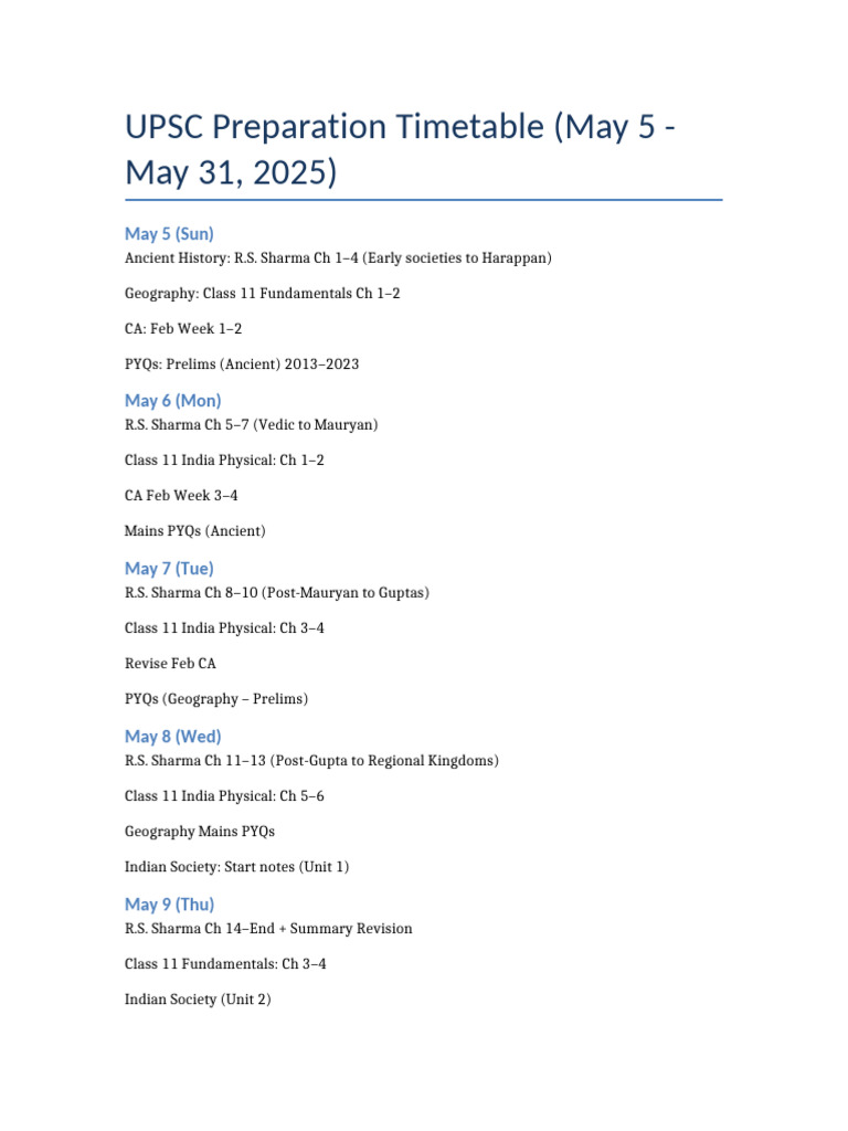 Full UPSC Timetable May 2025 | PDF | South Asia