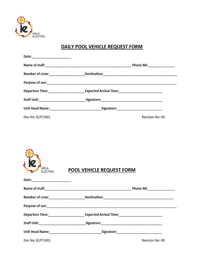 Pool Vehicle Request Form | PDF