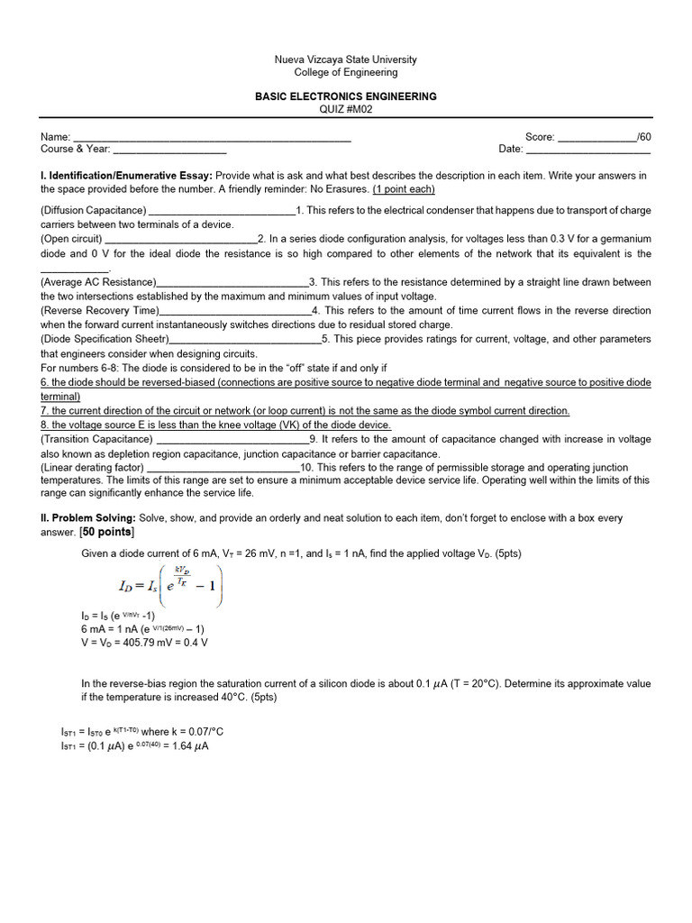 Quiz m02 Basic Elec 2024 Set B Answer Key 1 | PDF | Diode | Electrical ...