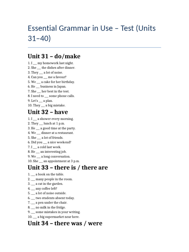 Grammar Test Units 31-40 | PDF | Chess Theory | Chess