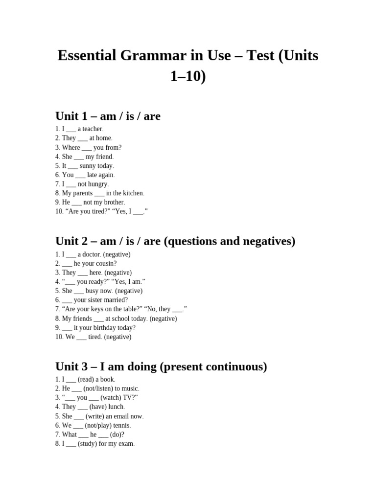 Grammar Test Units 1-10 | PDF | Chess Theory | Chess