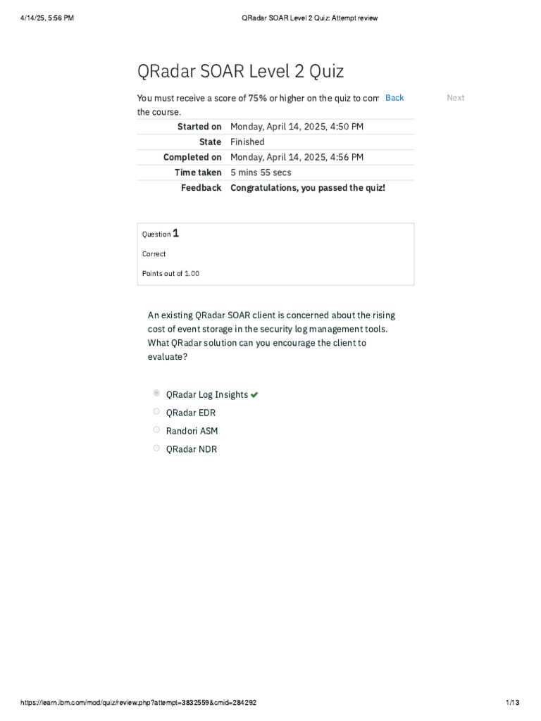 PASSEI - QRadar SOAR Level 2 Quiz - Attempt Review | PDF | Cloud Computing | Computer Science
