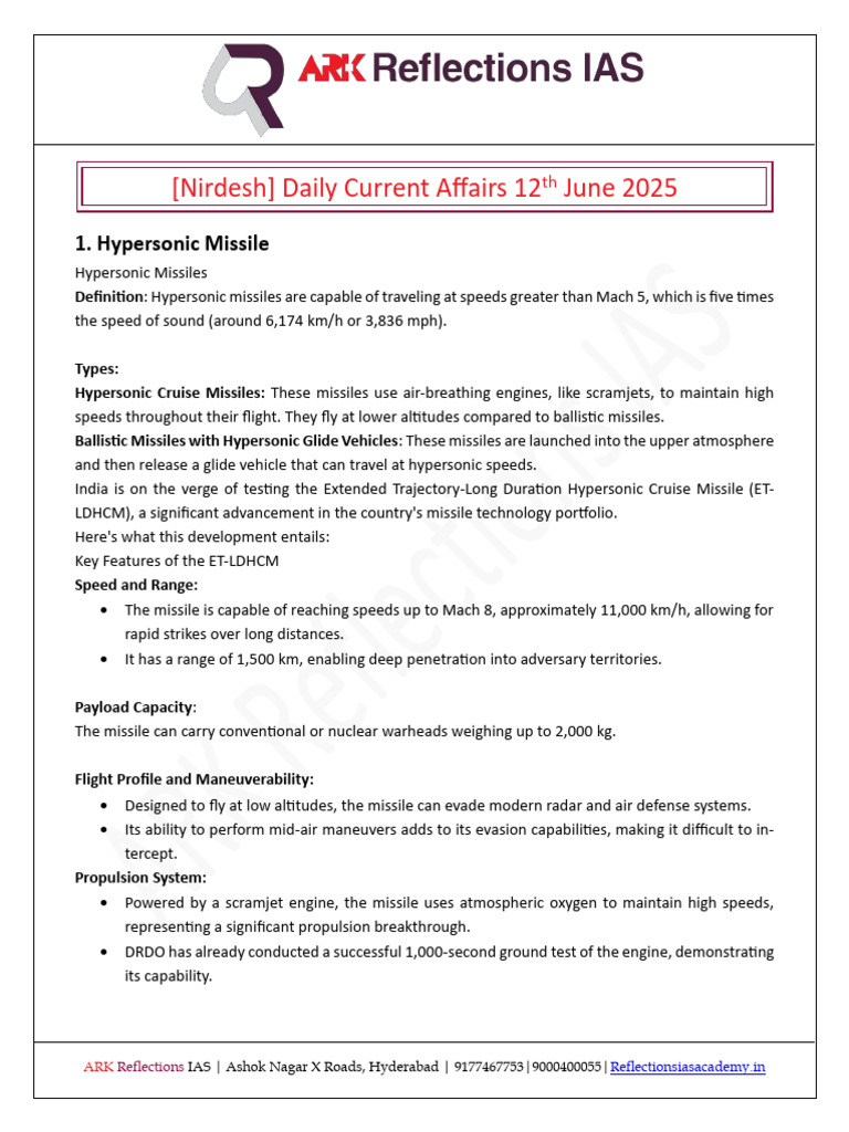 Nirdesh Daily Current Affairs 12-06-2025 | PDF | Territorial Waters | Energy Conservation