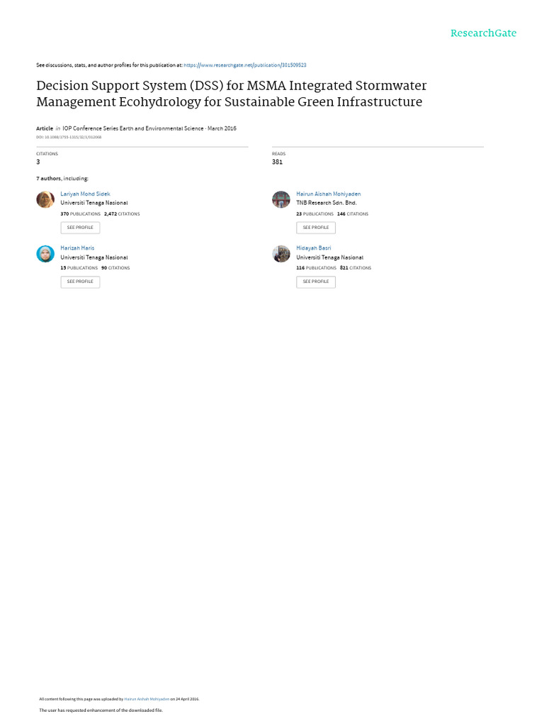 Decision Support System (DSS) For MSMA Integrated Stormwater Management ...