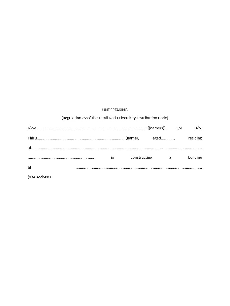 TNEB Temporary Connection Undertaking Form | PDF