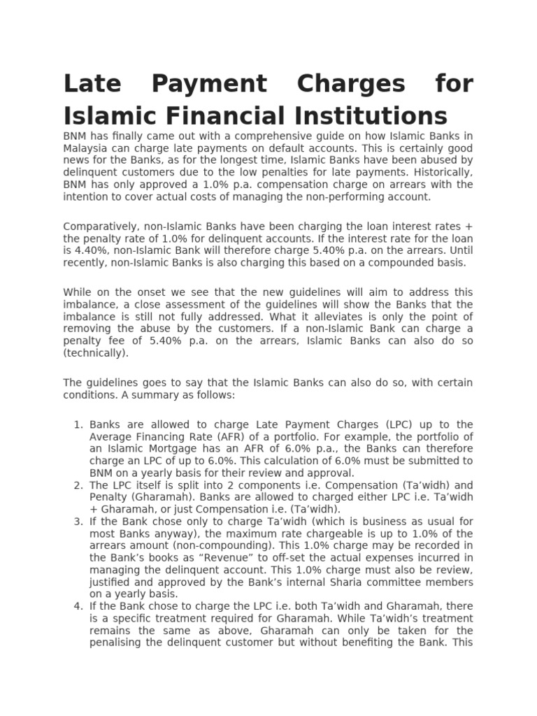 Late Payment Charges in Islamic Banking | PDF | Islamic Banking And ...