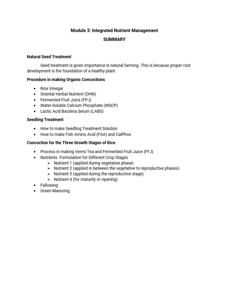 Organic Rice Production Module 3 Summary | PDF