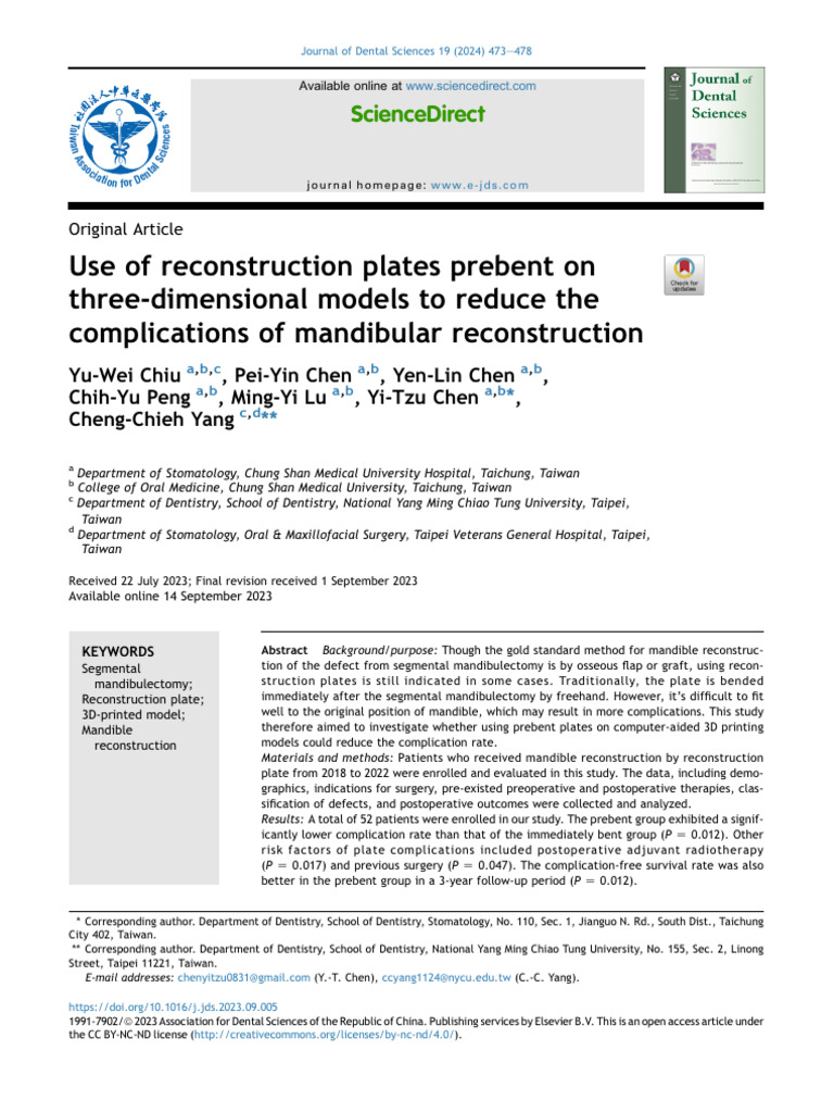 Use of Reconstruction Plates Prebent On Three-Dimensional Models To ...
